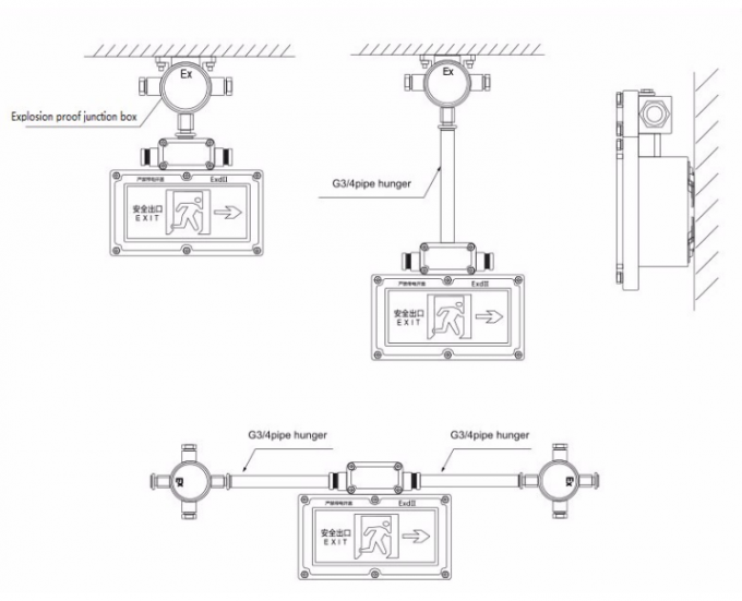 Led Rechargeable Flameproof Emergency Light IP65 Exit Signs